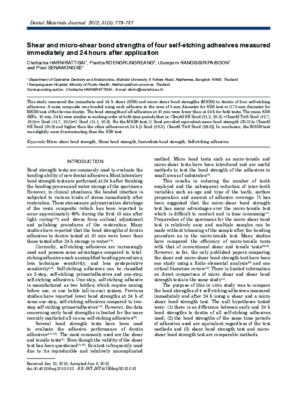 (PDF) Shear and micro-shear bond strengths of four self-etching ...