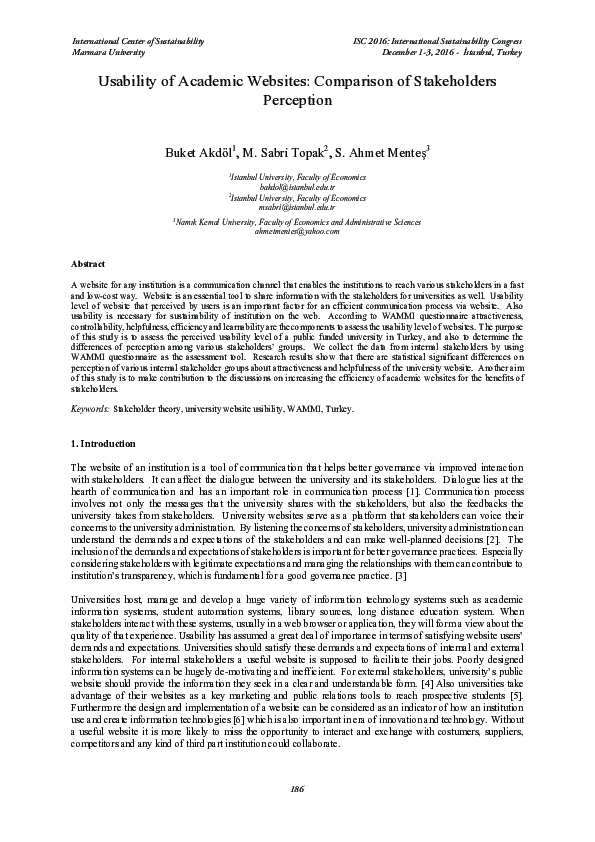 Pdf Usability Of Academic Websites Comparison Of Stakeholders Perception