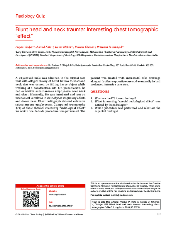 (PDF) Blunt head and neck trauma: Interesting chest tomographic “effect”