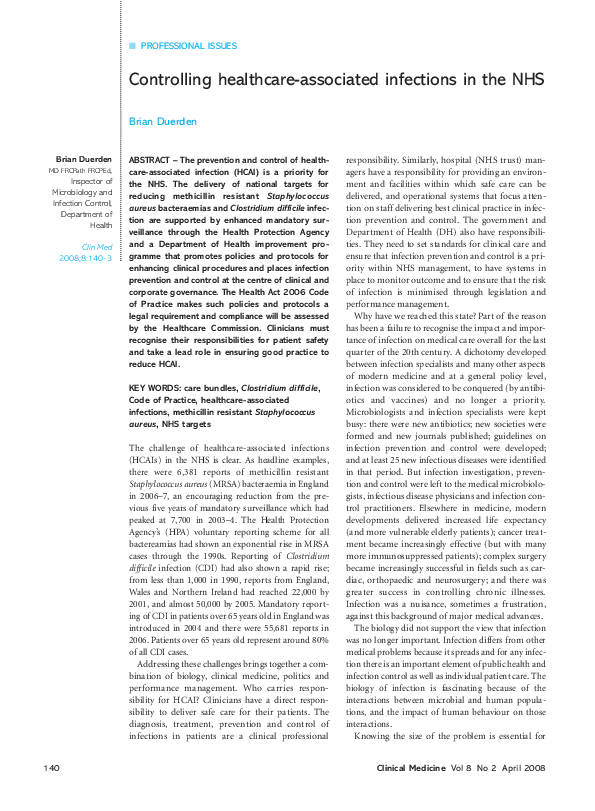(PDF) Controlling healthcare-associated infections in the NHS (PDF) Controlling healthcare-associated infections in the NHS