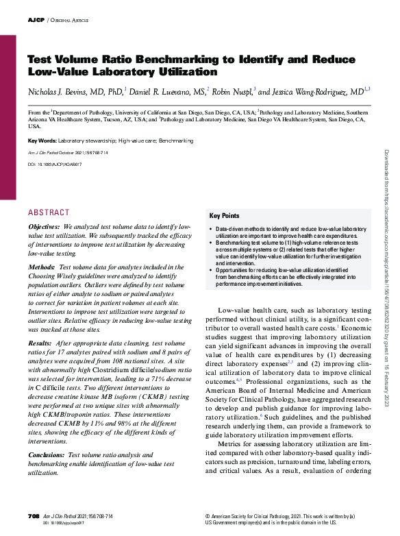 (PDF) Test Volume Ratio Benchmarking to Identify and Reduce Low-Value ...