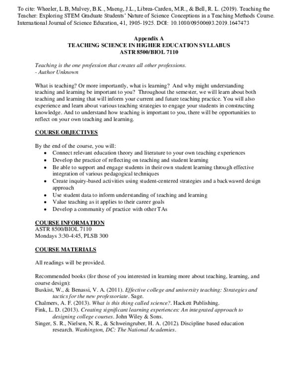 (PDF) Teaching the teacher: exploring STEM graduate students’ nature of ...