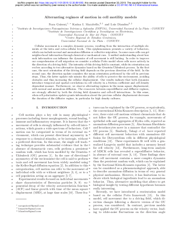 (PDF) Alternating regimes of motion in a model with cell-cell interactions