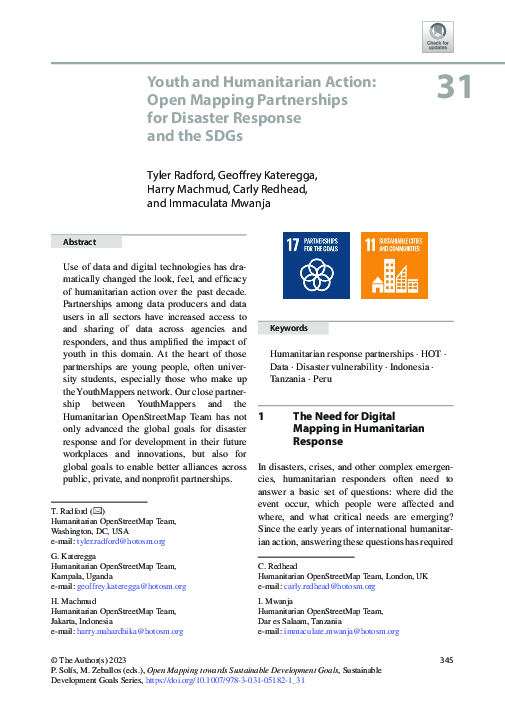 (PDF) Youth and Humanitarian Action: Open Mapping Partnerships for Disaster Response and the SDGs