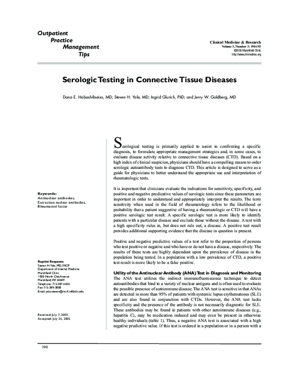 (PDF) Serologic Testing in Connective Tissue Diseases