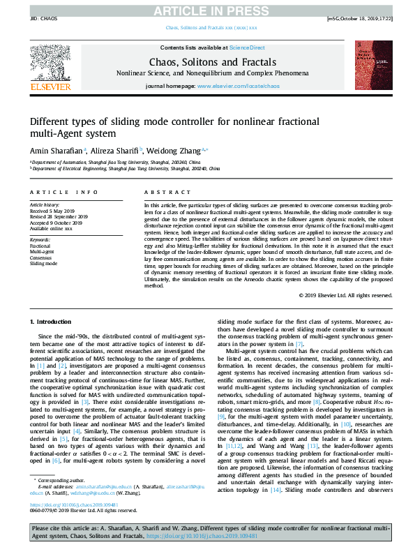 (PDF) Different types of sliding mode controller for nonlinear fractional multi-Agent system