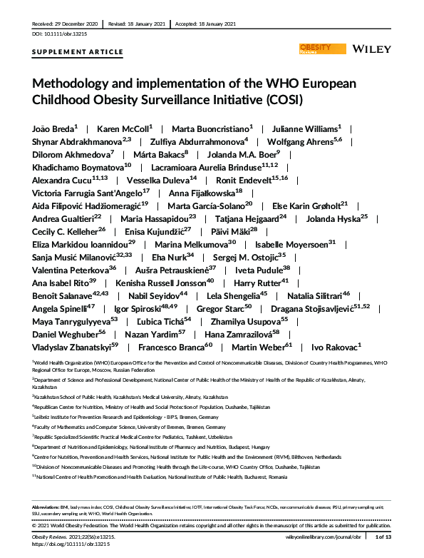 (PDF) Methodology and implementation of the WHO European Childhood ...