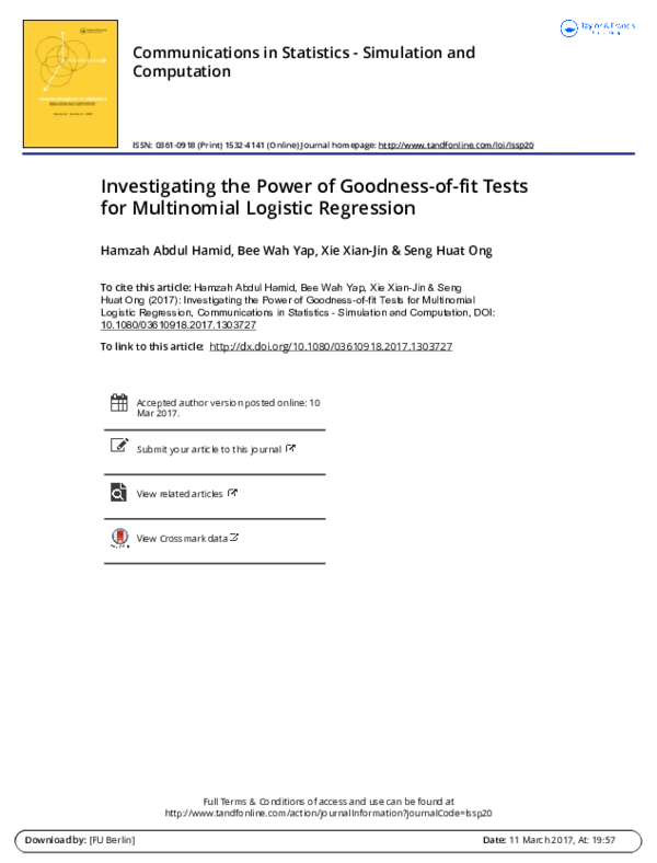 Pdf Investigating The Power Of Goodness Of Fit Tests For Multinomial Logistic Regression
