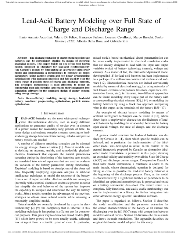 (PDF) Lead-Acid Battery Modeling Over Full State of Charge and ...