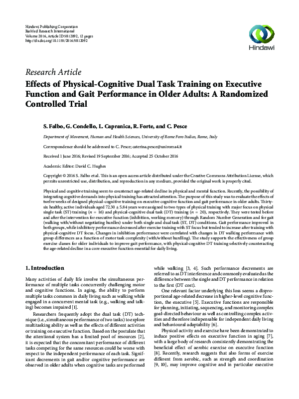 (PDF) Effects of Physical-Cognitive Dual Task Training on Executive Function and Gait ...