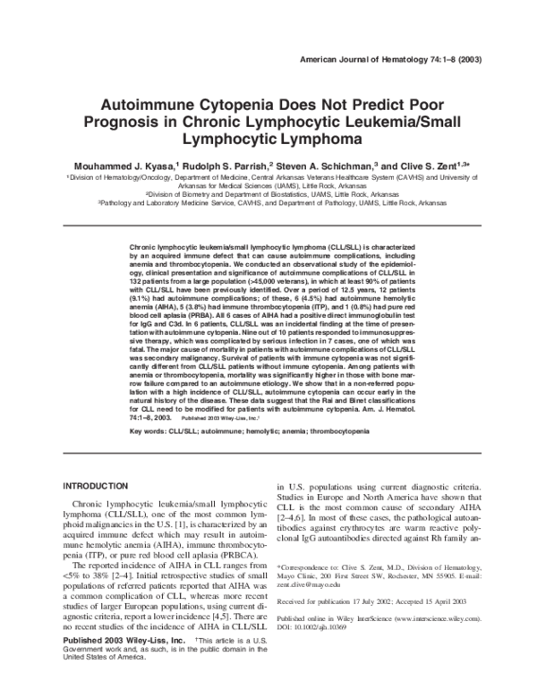 (PDF) Autoimmune cytopenia does not predict poor prognosis in chronic ...