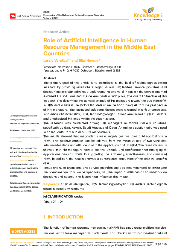 (PDF) Role of Artificial Intelligence in Human Resource Management in ...