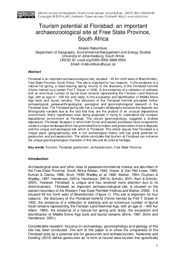 (PDF) Tourism potential at Florisbad: an important archaeozoological ...