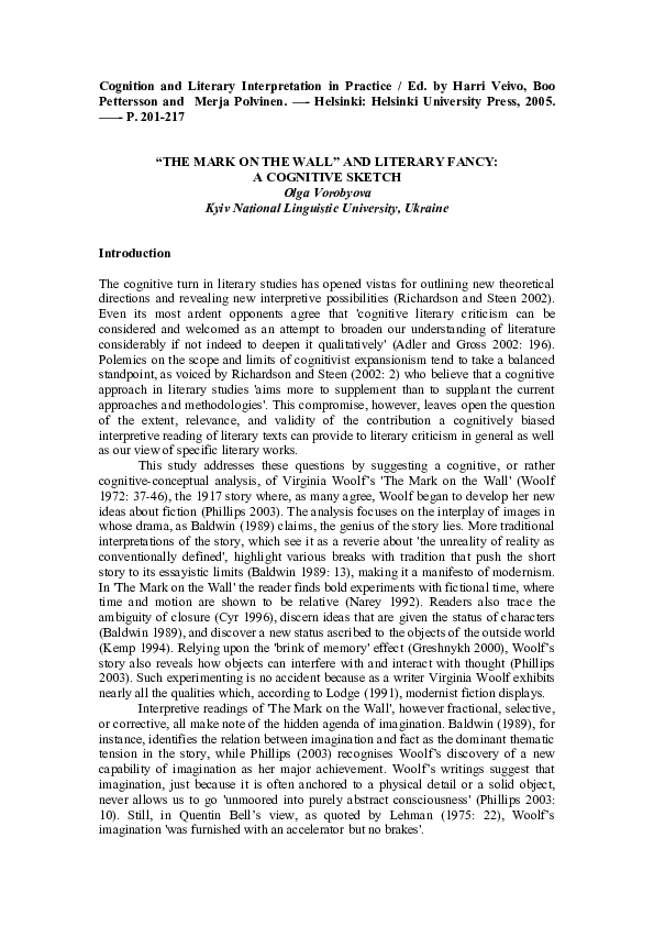 (DOC) "THE MARK ON THE WALL" AND LITERARY FANCY: A COGNITIVE SKETCH