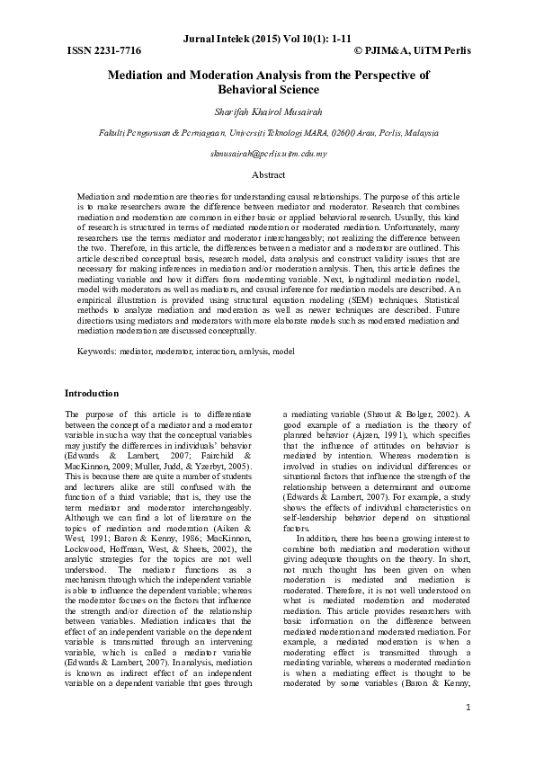 (PDF) Mediation and Moderation Analysis from the Perspective of ...