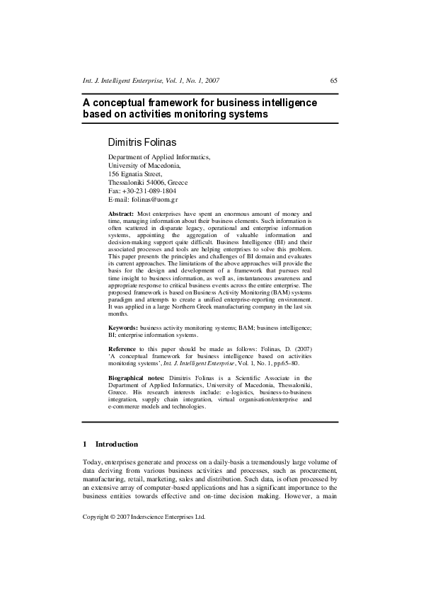 (PDF) A conceptual framework for business intelligence based on activities monitoring systems