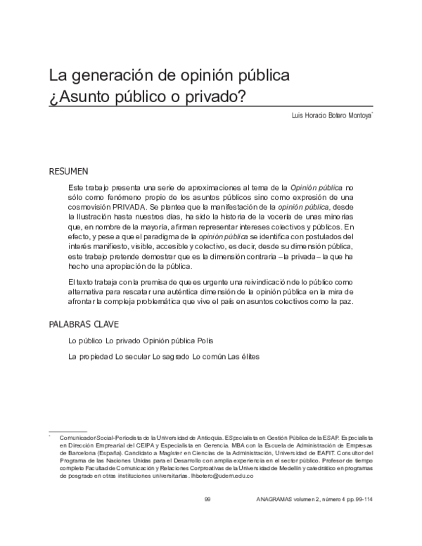 (PDF) La generación de opinión pública ¿Asunto público o privado?