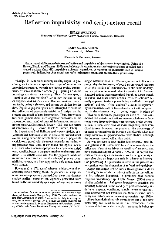 (PDF) Reflection-impulsivity and script-action recall
