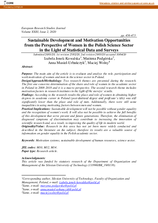 (PDF) Sustainable Development and Motivation Opportunities from the ...