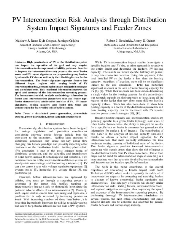 (PDF) PV interconnection risk analysis through distribution system ...