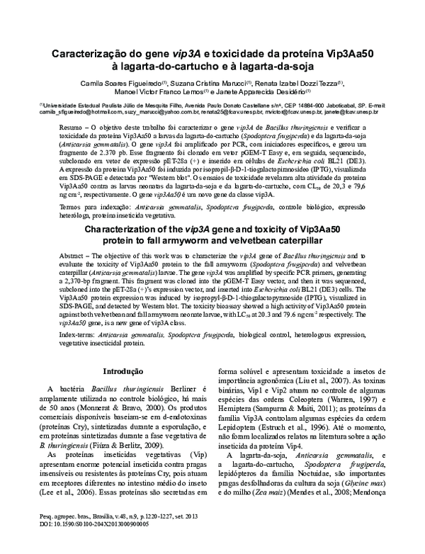 (PDF) Caracterização do gene vip3A e toxicidade da proteína Vip3Aa50 à ...