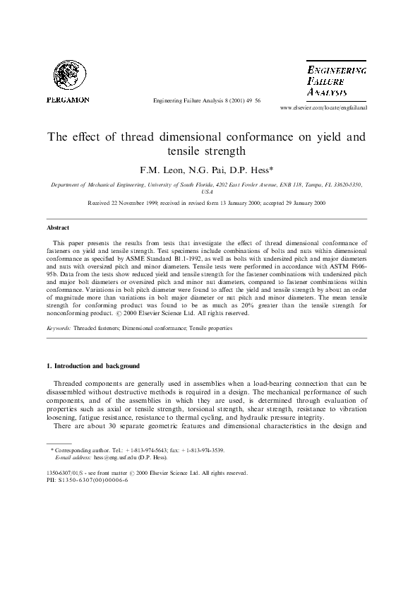 (PDF) The effect of thread dimensional conformance on yield and tensile strength