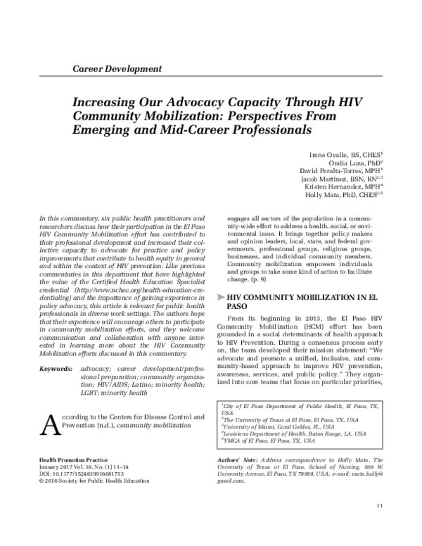 (PDF) Increasing Our Advocacy Capacity Through HIV Community ...