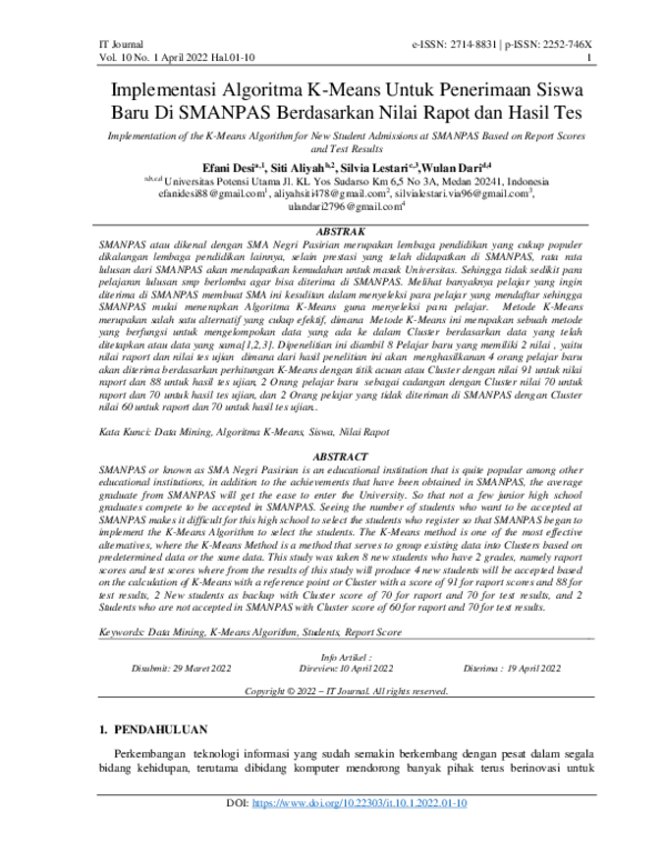 (PDF) Implementasi Algoritma K-Means Untuk Penerimaan Siswa Baru Di ...