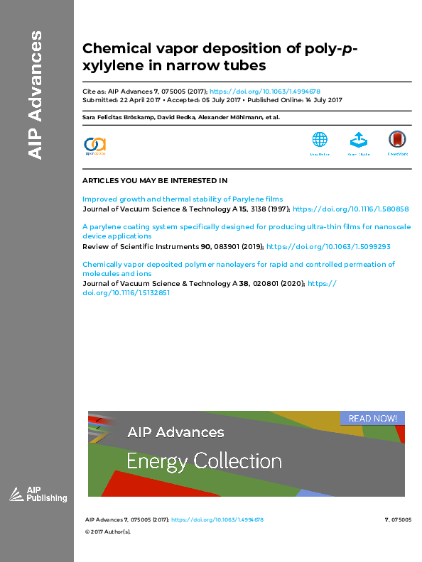 (PDF) Chemical vapor deposition of poly-p-xylylene in narrow tubes