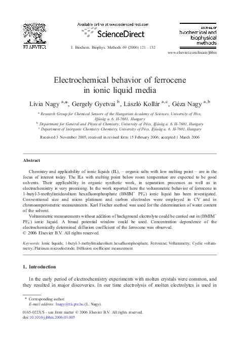 (PDF) Electrochemical behavior of ferrocene in ionic liquid media