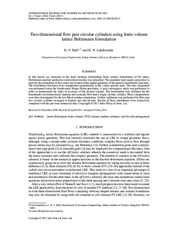 (PDF) Two-dimensional flow past circular cylinders using finite volume lattice Boltzmann formulation