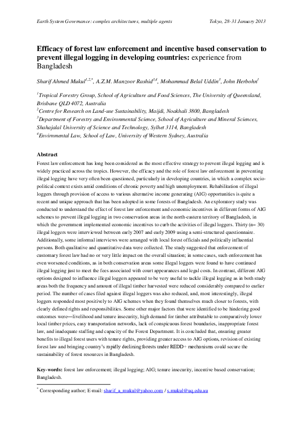 (PDF) Efficacy of forest law enforcement and incentive based ...