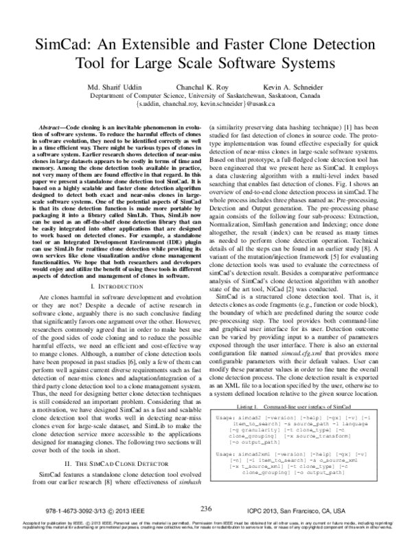 (PDF) SimCad: An extensible and faster clone detection tool for large scale software systems