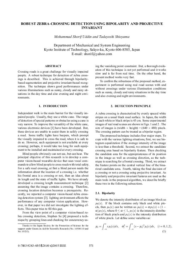 Pdf Robust Zebra Crossing Detection Using Bipolarity And Projective Invariant Mohammad