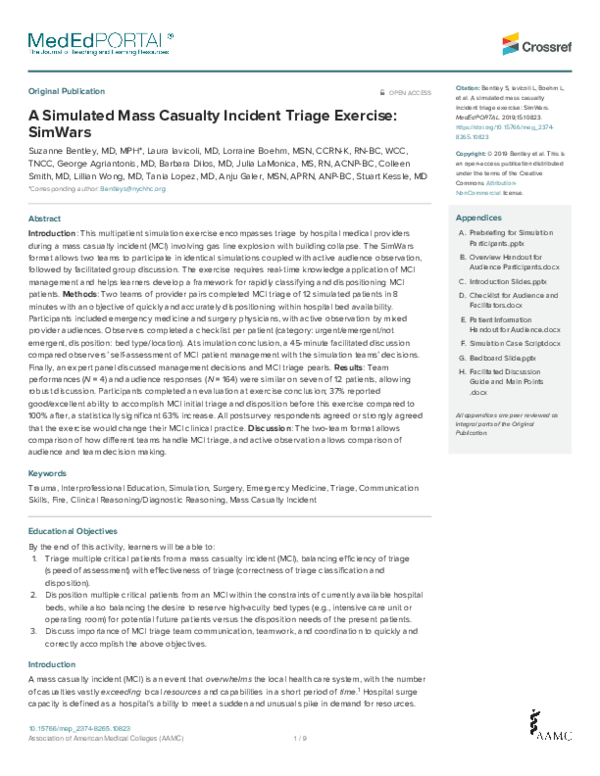 (PDF) A Simulated Mass Casualty Incident Triage Exercise: SimWars