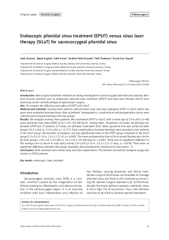 (PDF) Endoscopic pilonidal sinus treatment (EPSIT) versus sinus laser ...