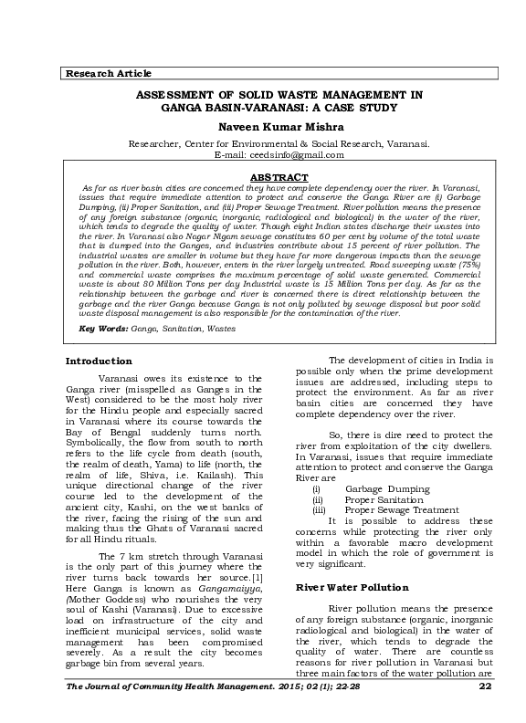 (PDF) Assessment of solid waste management in Ganga basin-Varanasi: a ...