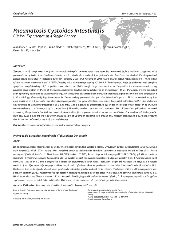 (PDF) Pneumatosis Cystoides Intestinalis: Clinical Experience in a ...