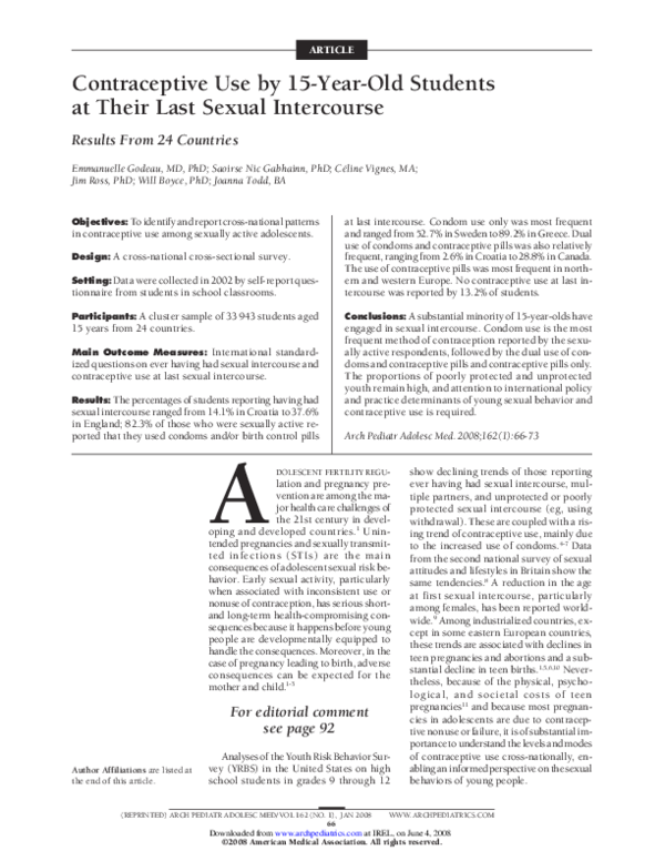 (PDF) Contraceptive Use by 15-Year-Old Students at Their Last Sexual ...