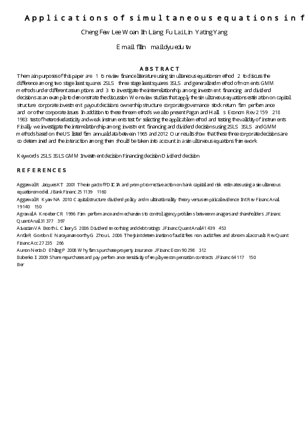 (PDF) Applications of simultaneous equations in finance research ...