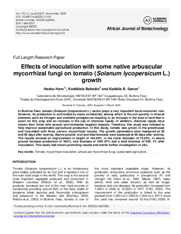 (PDF) Effects of inoculation with some native arbuscular mycorrhizal ...