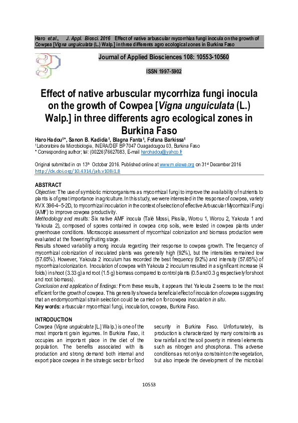 (PDF) Effect of native arbuscular mycorrhiza fungi inocula on the growth of Cowpea [Vigna ...