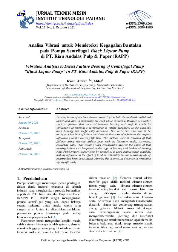 (PDF) Vibration Analysis to Detect Failure Bearing of Centrifugal Pump ...