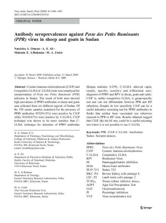 (PDF) Antibody seroprevalences against Peste des Petits Ruminants (PPR ...