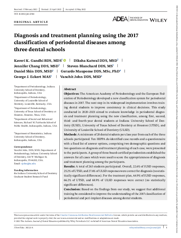 (PDF) Diagnosis and treatment planning using the 2017 classification of ...