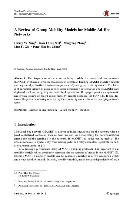 Pdf Review Of Group Mobility Models In Manets