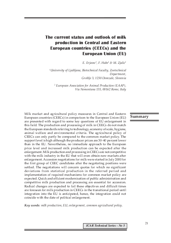 (PDF) The current status and outlook of milk production in Central and ...