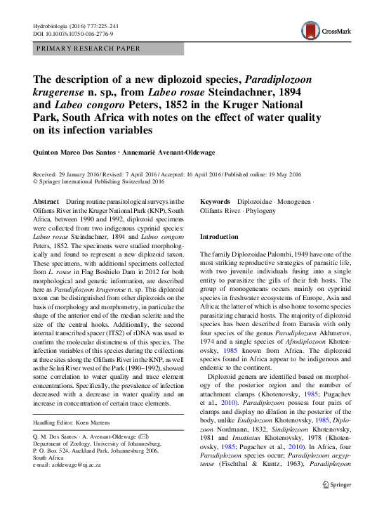 (PDF) The description of a new diplozoid species, Paradiplozoon ...