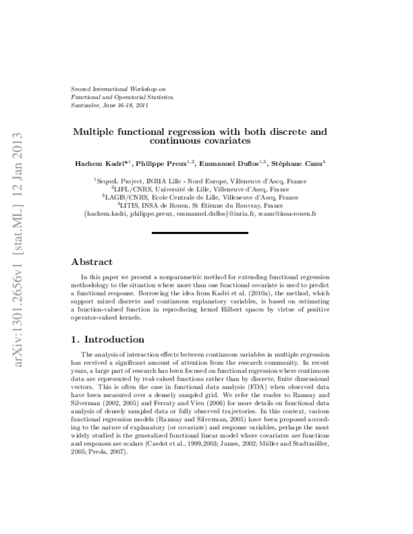 Pdf Multiple Functional Regression With Both Discrete And Continuous