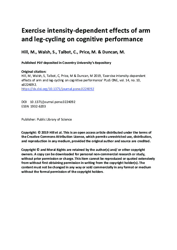 (PDF) Exercise intensity-dependent effects of arm and leg-cycling on cognitive performance